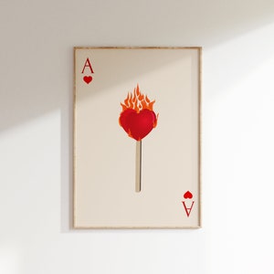 Red Ace of Hearts Poster • Flaming Heart on Match • Playing Cards Print ...