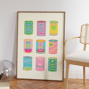 Funky Canned Goods Poster • Colorful Food Art Prints • Eclectic Kitchen ...