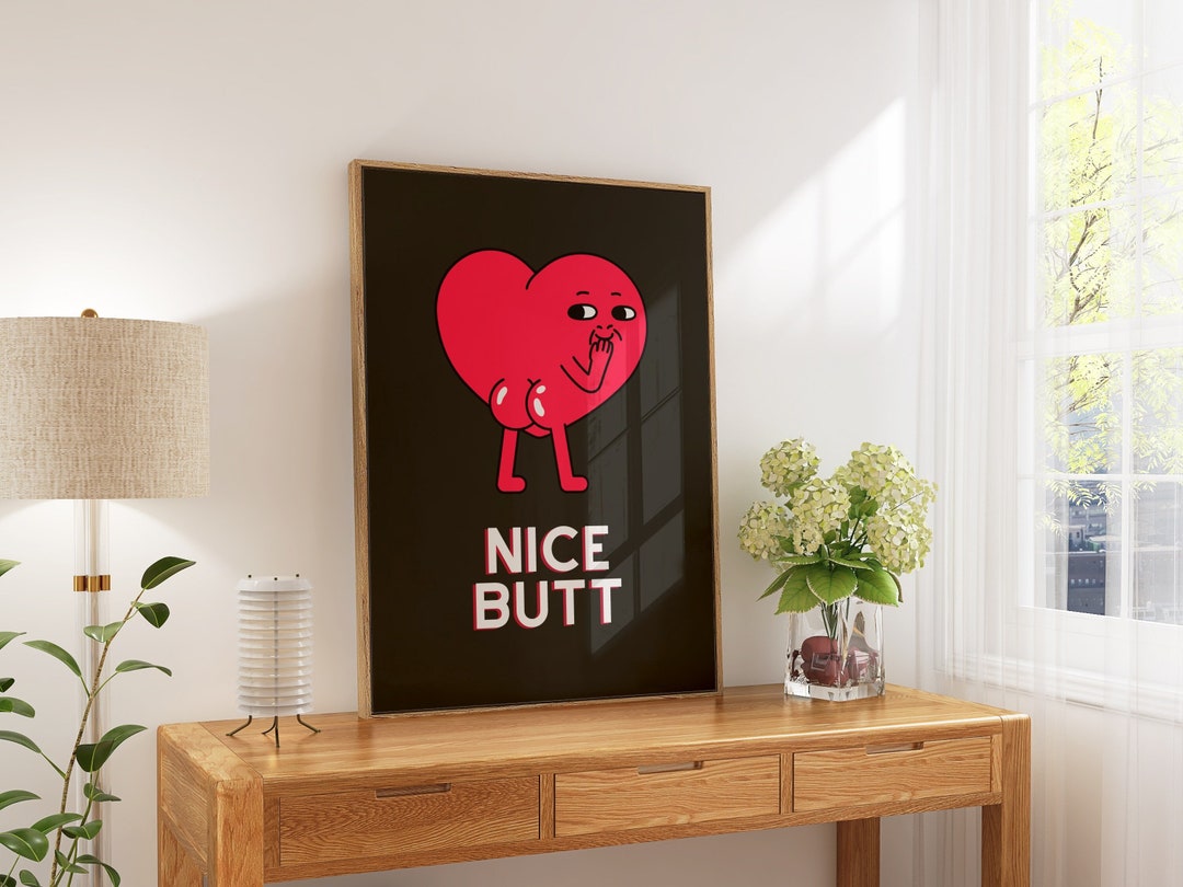 Cute Nice Butt Poster • Retro Character Bathroom Print • Funny Bathroom ...