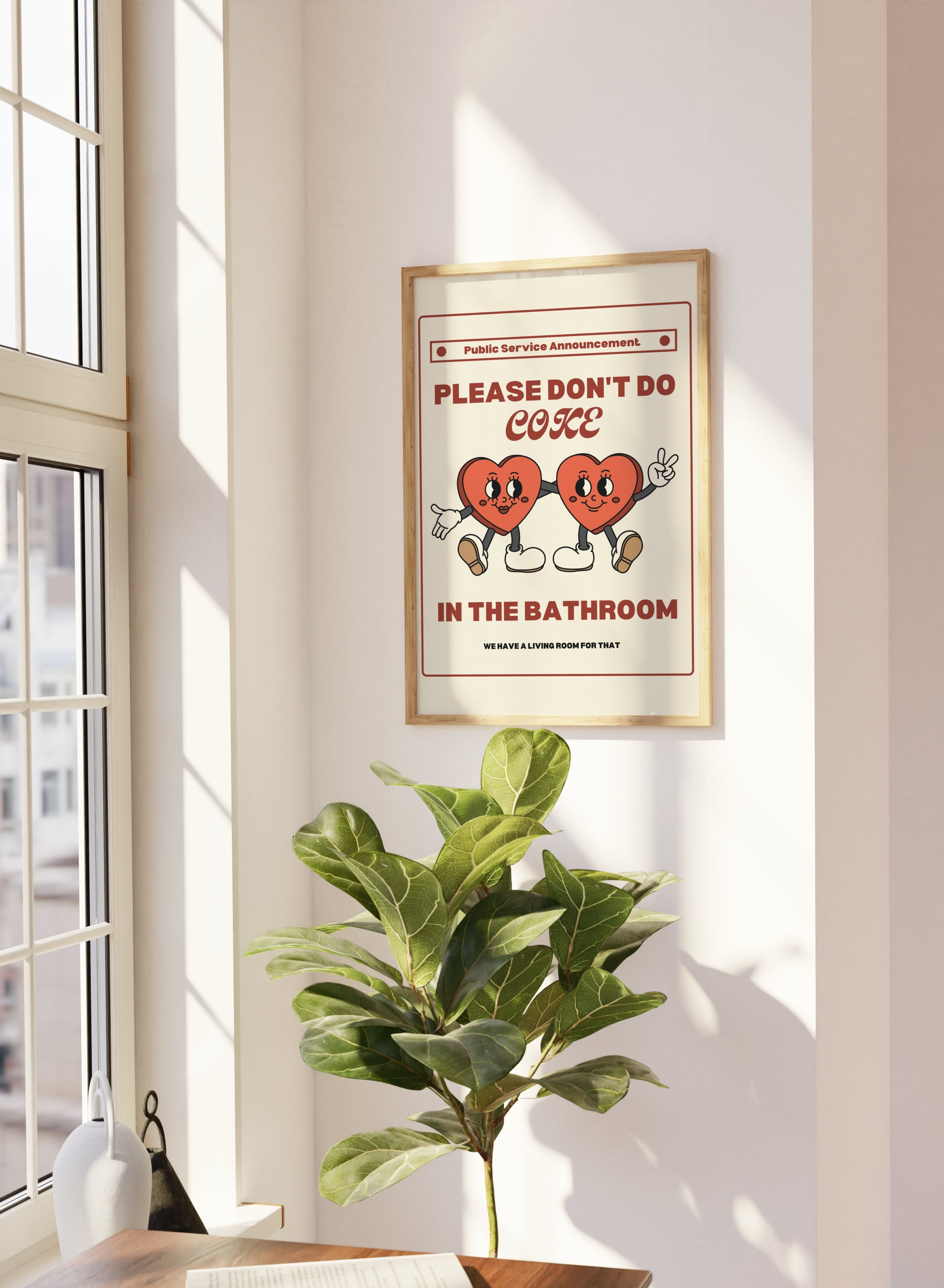 Retro Please Don't Do Coke in the Bathroom Print Beige - Etsy