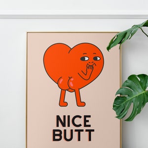 Funny Nice Butt Print • Retro Cute Bathroom Decor • Trendy Wall Art ...