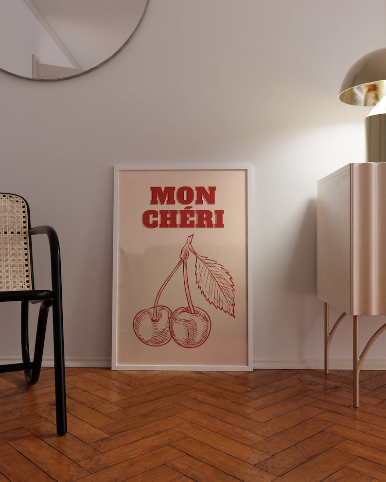Mon Cheri Print • French Cherry Art Poster • Retro Cherries Print ...