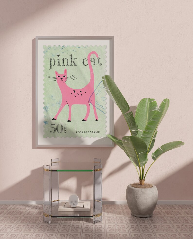 Funky Pink Cat Print Girly Eclectic Home Decor Cute Postal - Etsy