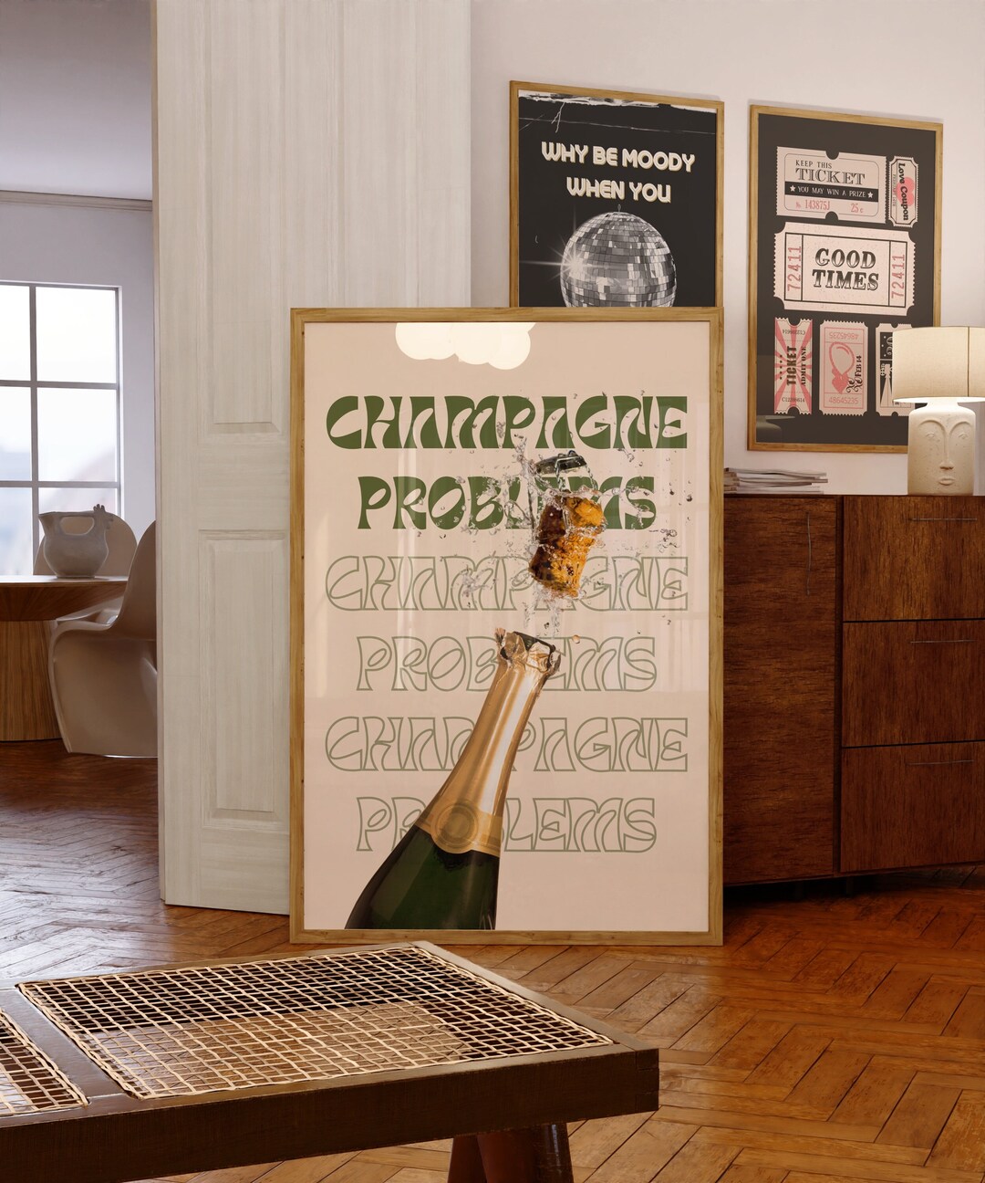 Champagne Problems Print • Taylor Bar Cart Art • Retro Champagne Pop ...