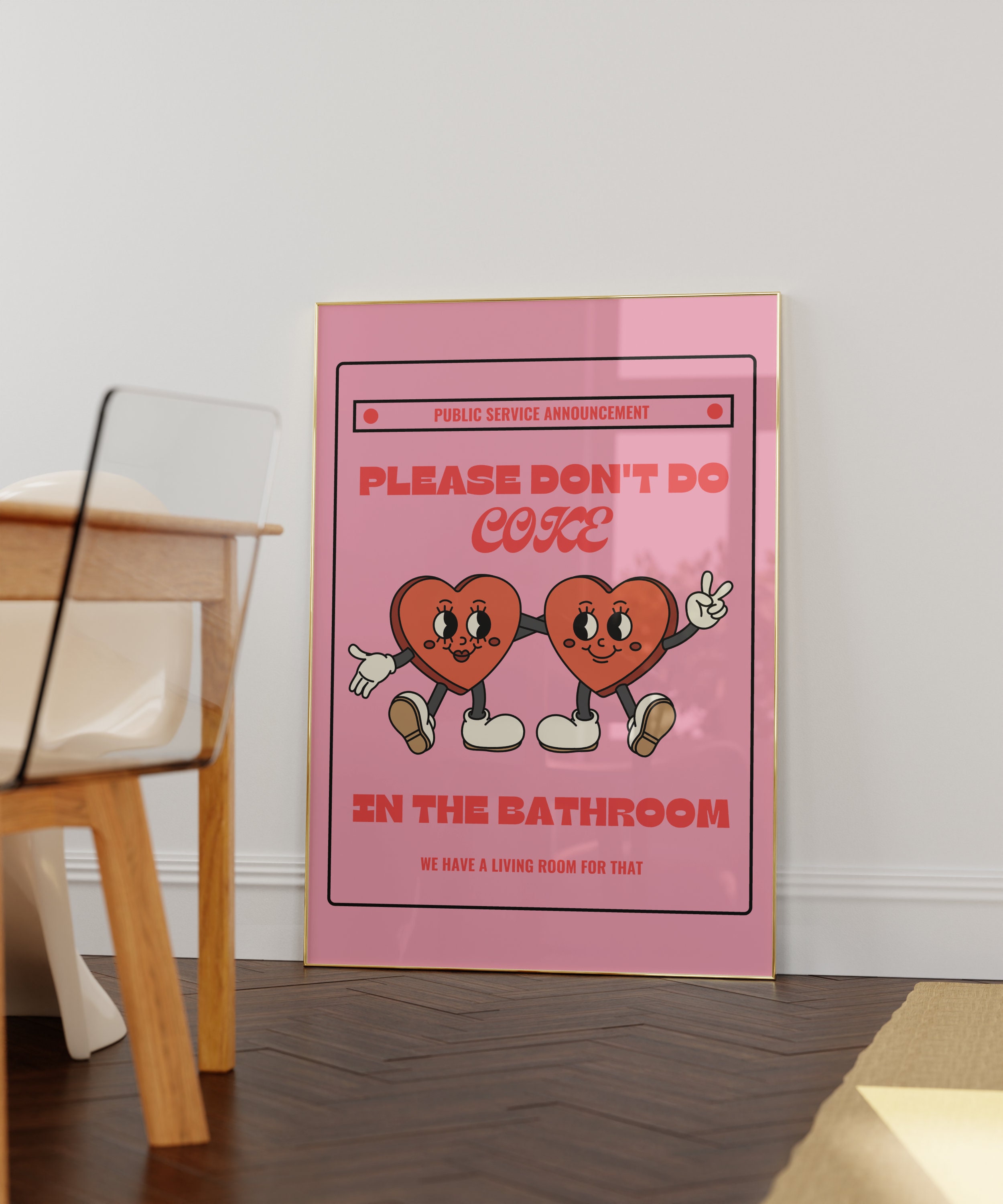 Funky Please Don't Do Coke in the Bathroom Print • Pink Retro Hearts ...