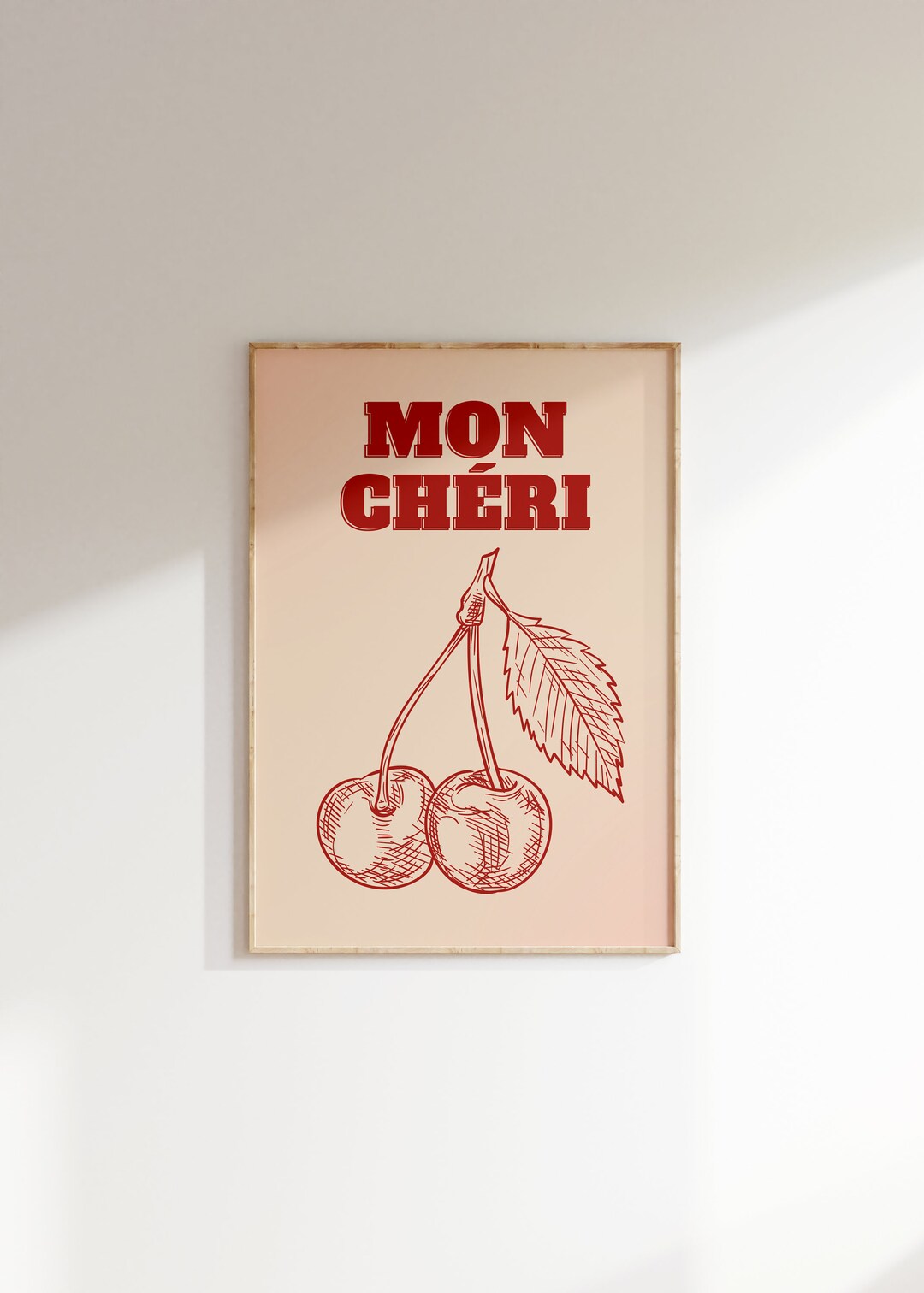 Mon Cheri Print • French Cherry Art Poster • Retro Cherries Print ...