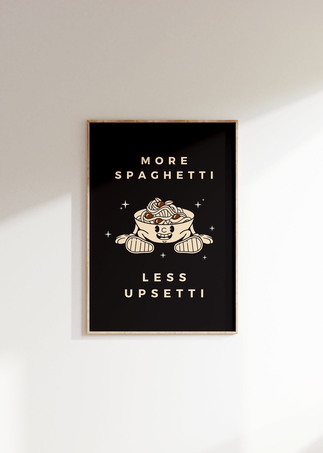 More Spaghetti Less Upsetti Poster • B&W Retro Kitchen Wall Decor ...