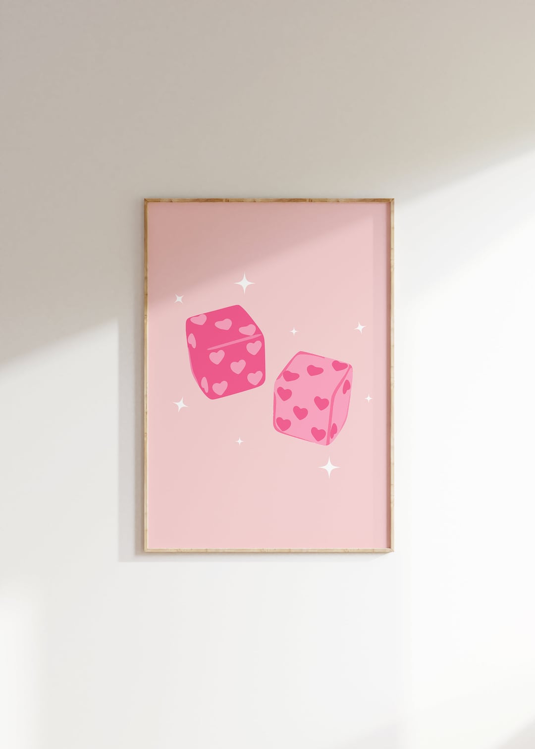 Pink Lucky Dice Hearts Print • Blush Pink Retro Posters • Aesthetic ...
