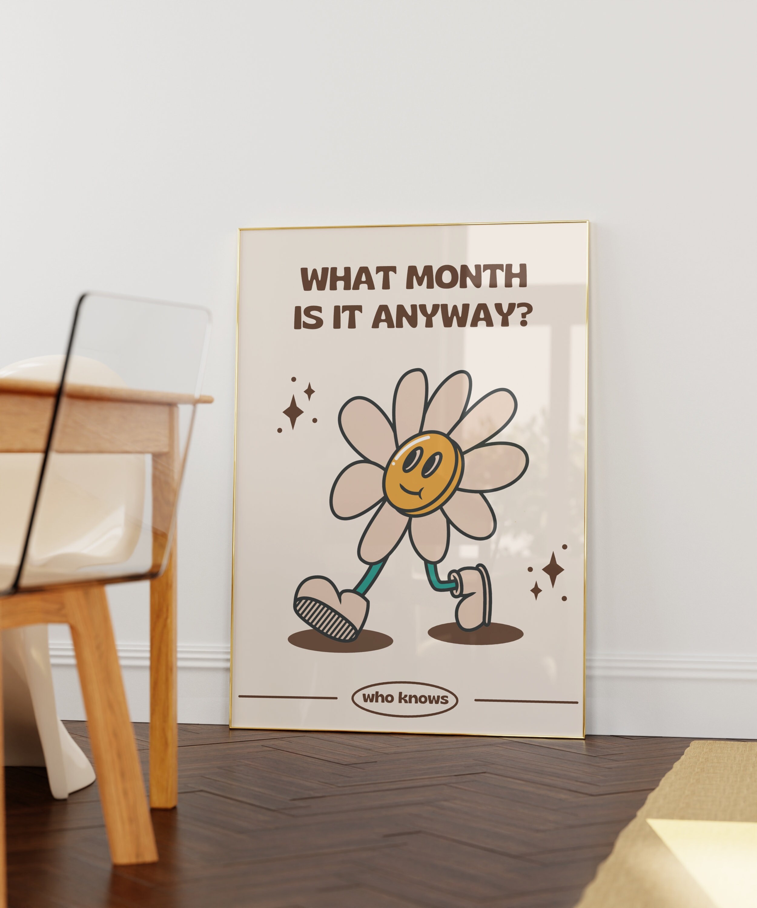 Retro Character Art Print Cute and Groovy Animated Flower Wall Art ...