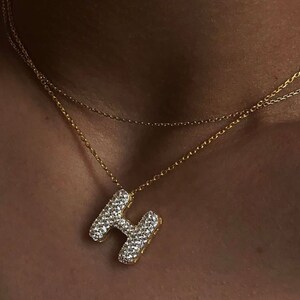 Pave Bubble Hanger Diamond Initial Ketting Ballon Brief - Etsy België