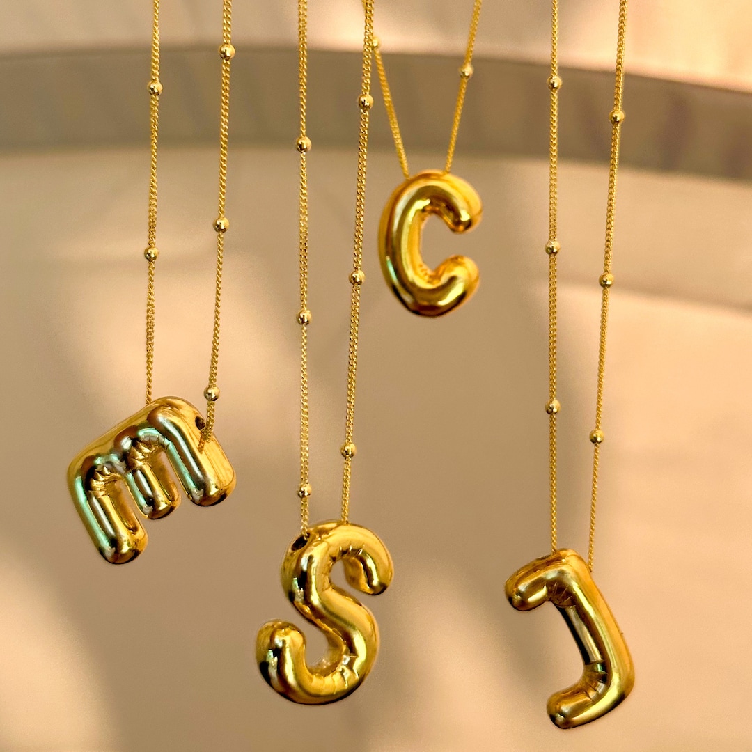 Balloon 3D Letter Necklace, 14k Gold Bubble Necklace, Custom Puff ...