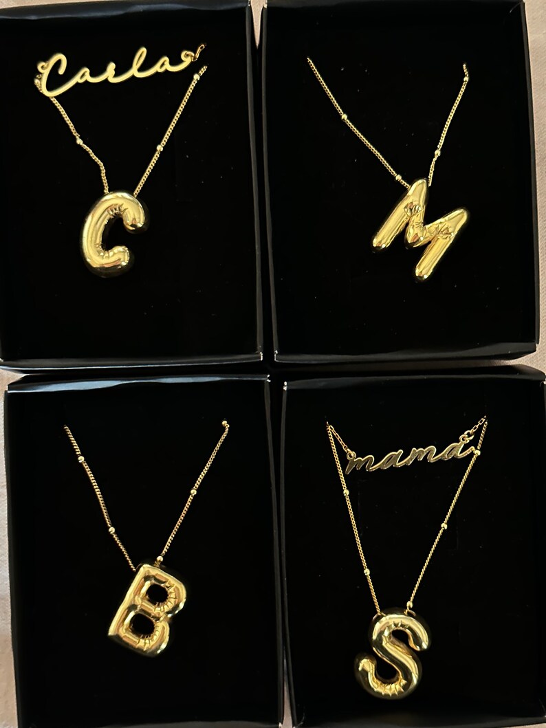 Bubble Letter Necklace 14k Gold Bubble Initial Necklace - Etsy