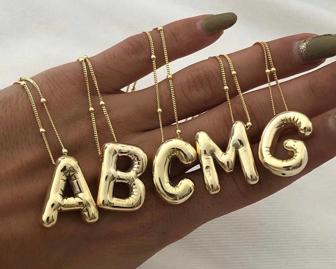 Gold Initial Balloon 3D Letter Necklace, 14k Gold Bubble Initial ...