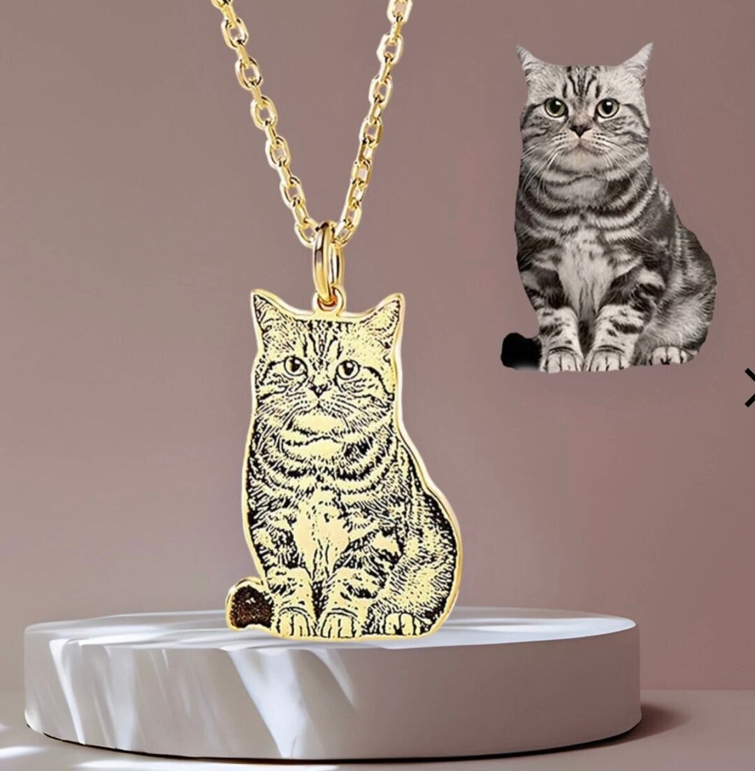 Cat Collar Tag, Personalized Photo Engraved Necklace, Custom Picture ...