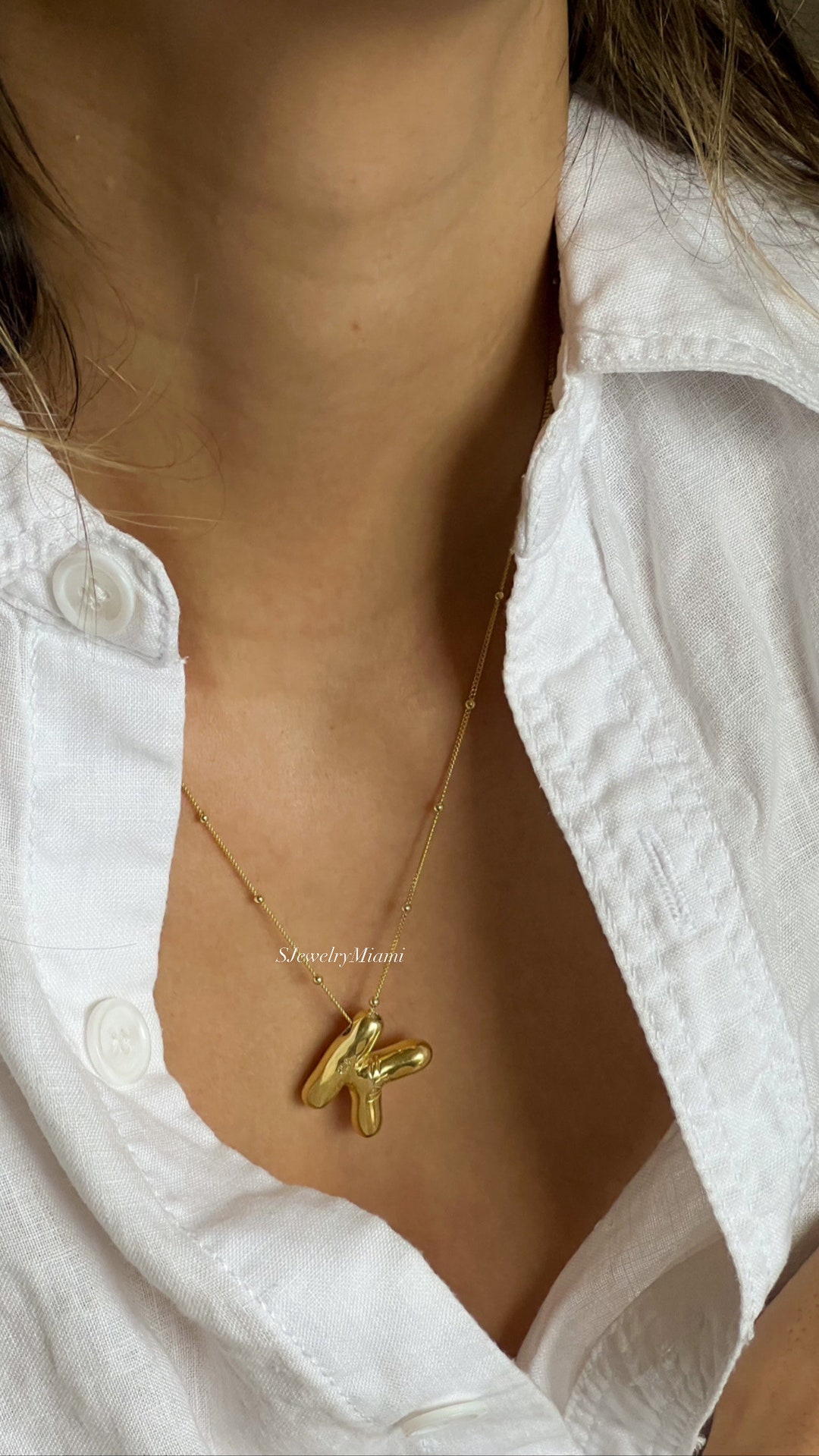 3D Bubble Letter Initial Necklace, Chunky Balloon Letter Necklace, 14k ...