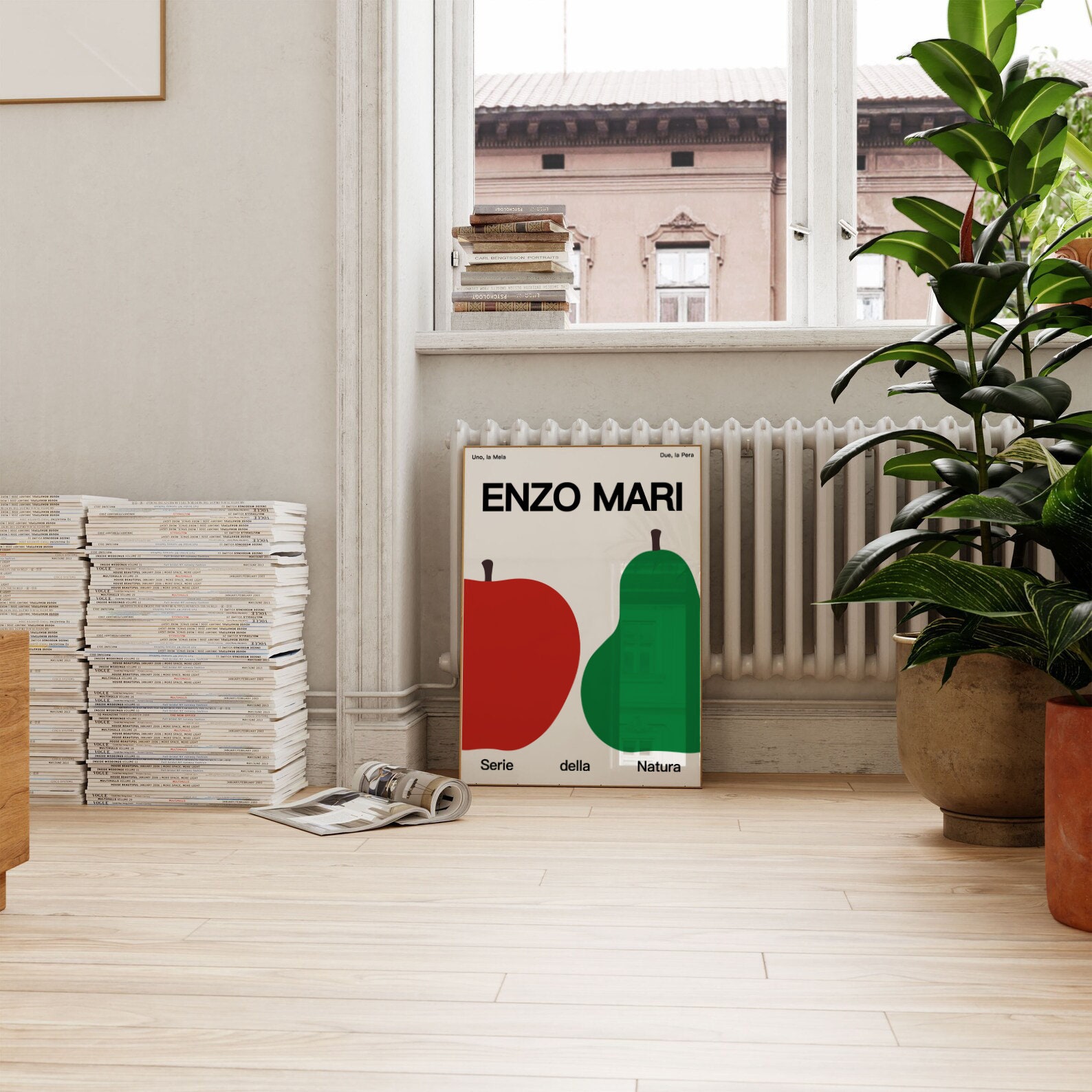 Enzo Mari Red Apple Green Pear Poster Danish Modern Art for Kitchen ...