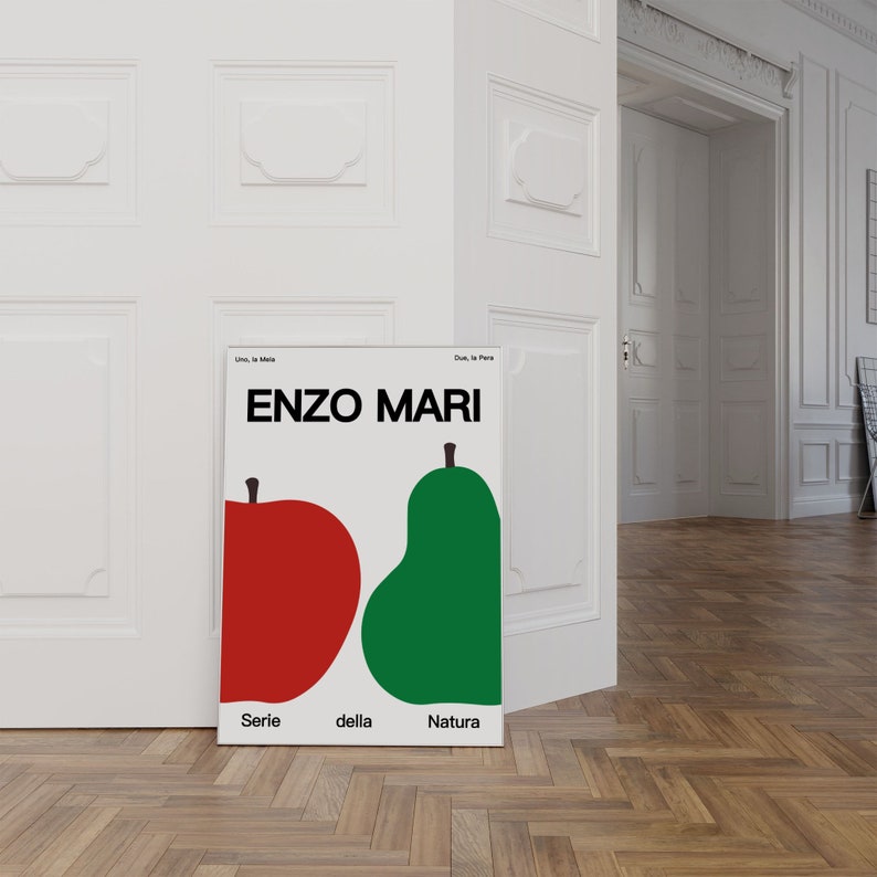 Enzo Mari Red Apple Green Pear Poster Danish Modern Art for Kitchen ...