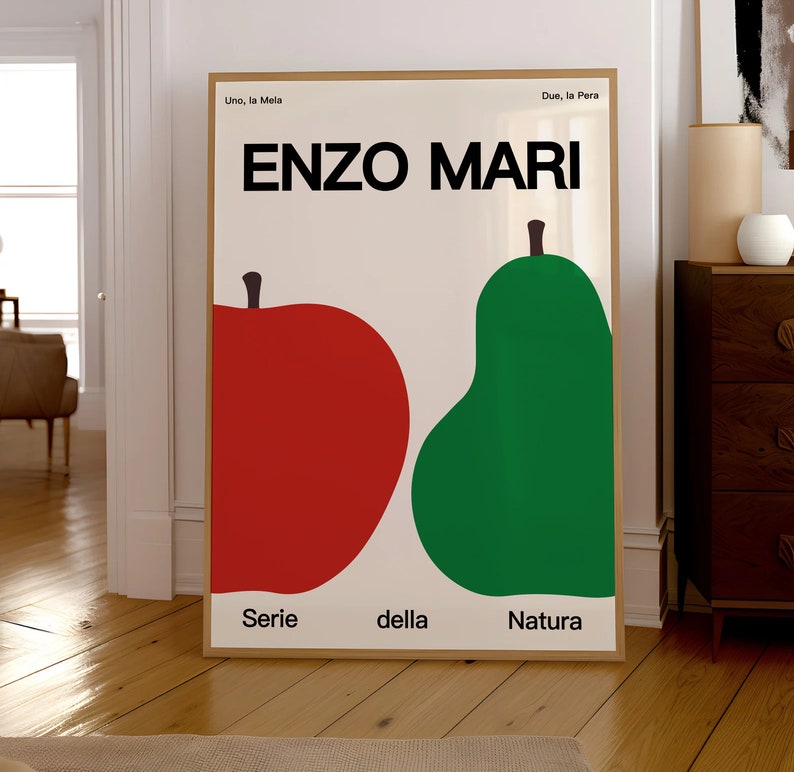 Enzo Mari Red Apple Green Pear Poster Danish Modern Art for Kitchen ...