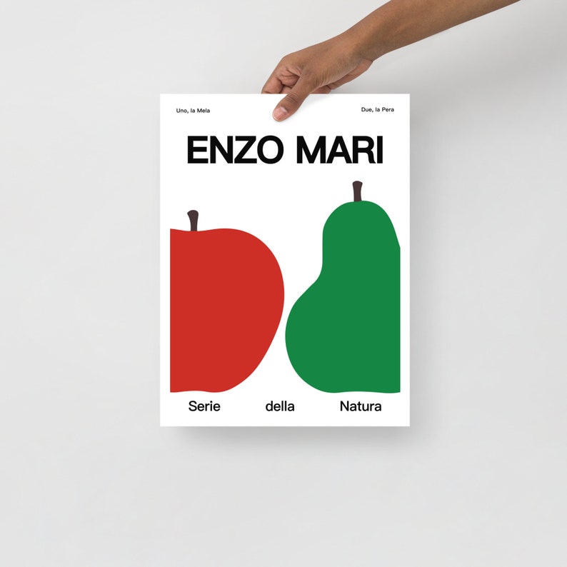 Enzo Mari Red Apple Green Pear Poster Danish Modern Art for Kitchen ...