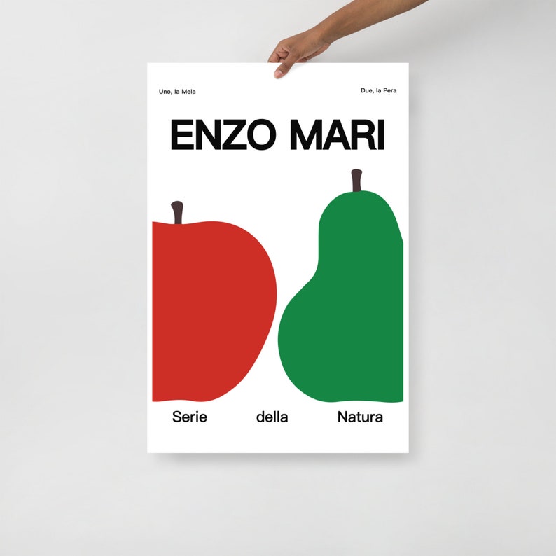Enzo Mari Red Apple Green Pear Poster Danish Modern Art for Kitchen ...