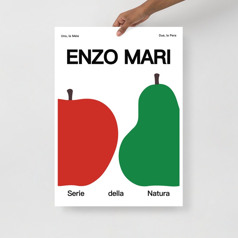 Enzo Mari Red Apple Green Pear Poster Danish Modern Art for Kitchen ...