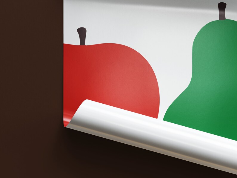 Enzo Mari Red Apple Green Pear Poster Danish Modern Art for Kitchen ...