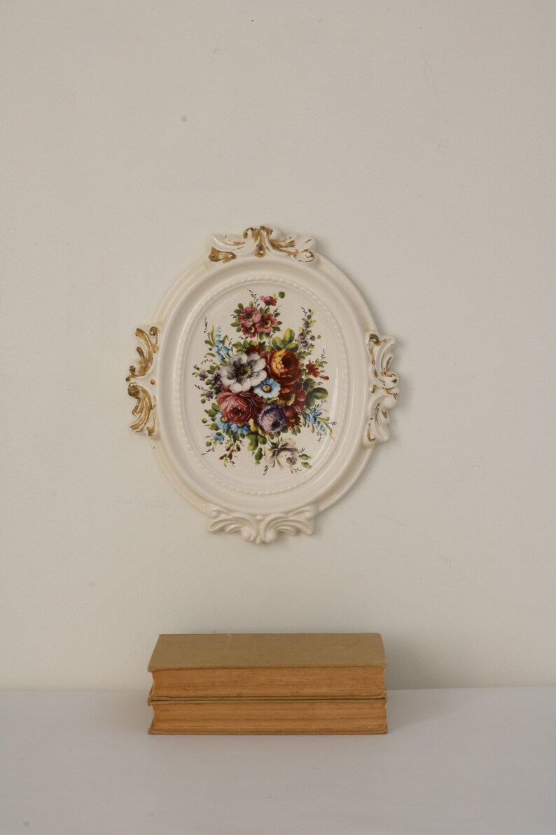 Flower Painting on Ceramic Transferware Coquette Wall Decor Oil ...