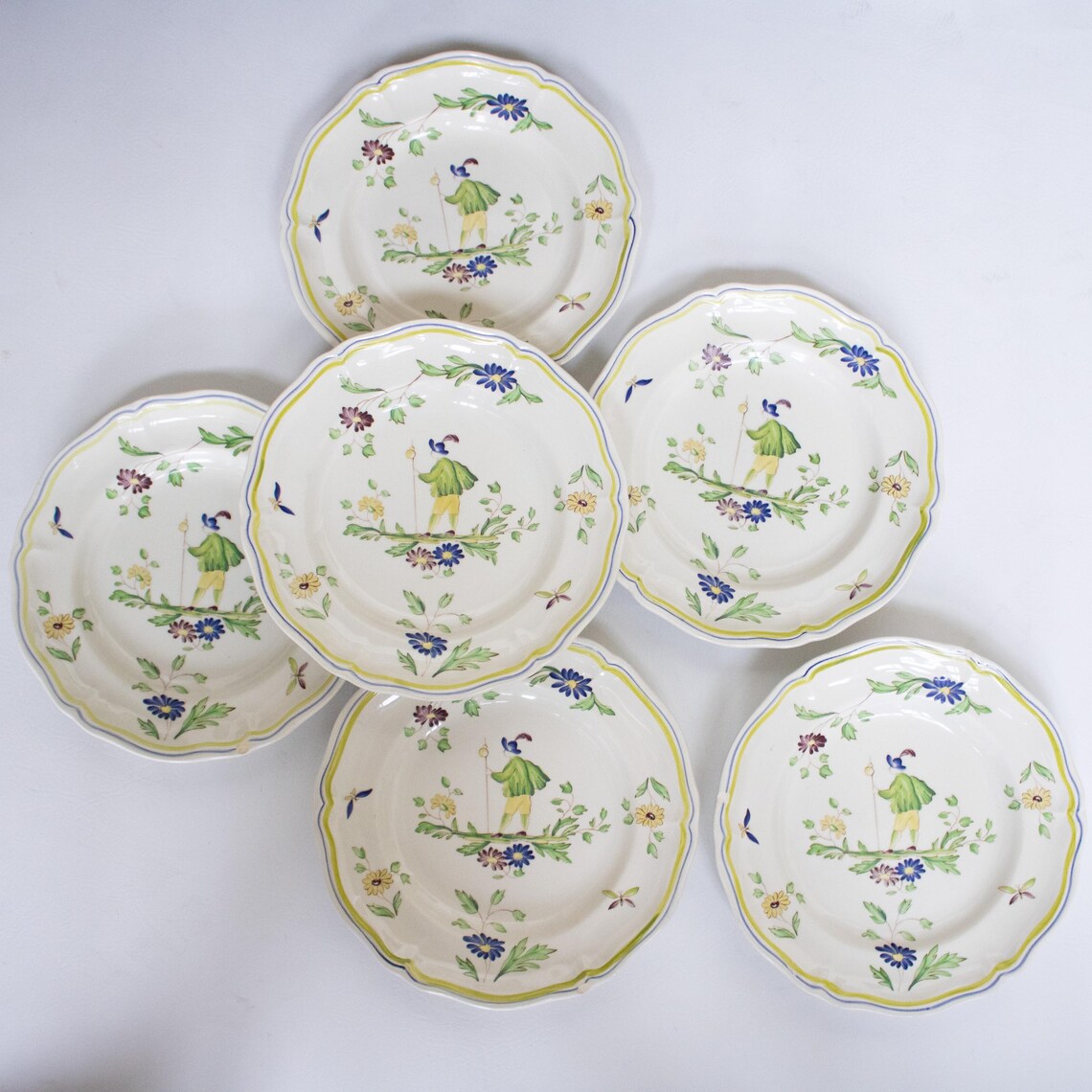 French Plates Vintage Stoneware Moustiers Longchamp Dinner Plate Set ...