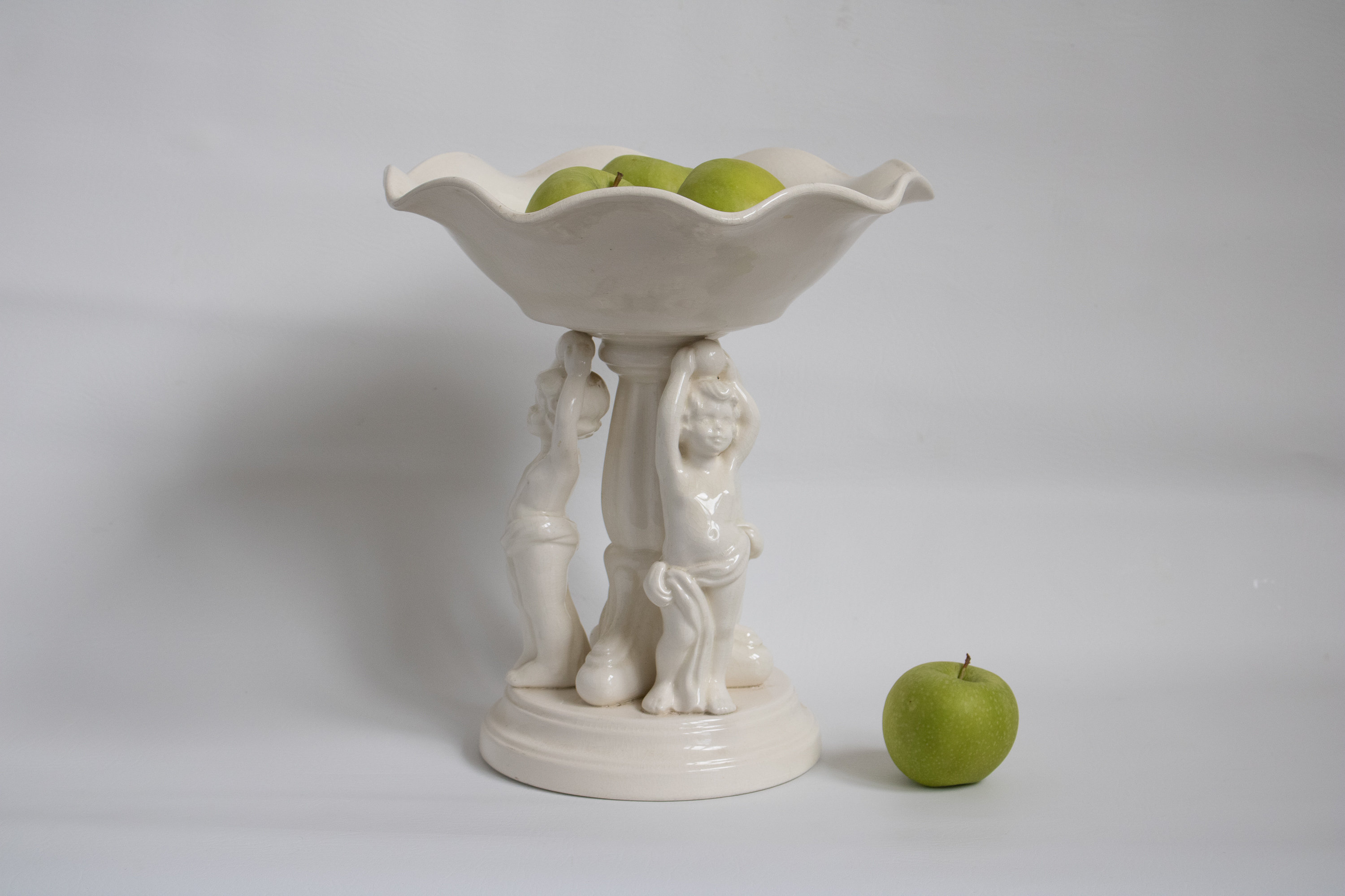 Ceramic Pedestal Bowl White Pottery Centerpiece Vintage Neoclassical ...