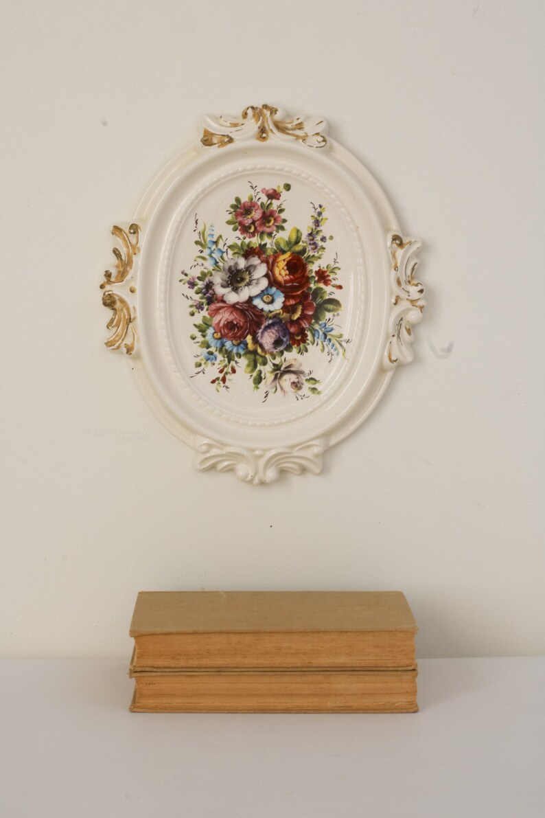 Flower Painting on Ceramic Transferware Coquette Wall Decor Oil ...