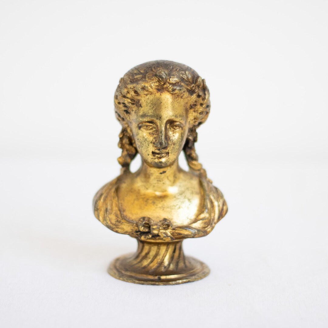 Victorian Brass Lady Bust Floral Hair and Bow French Spelter Figurine ...