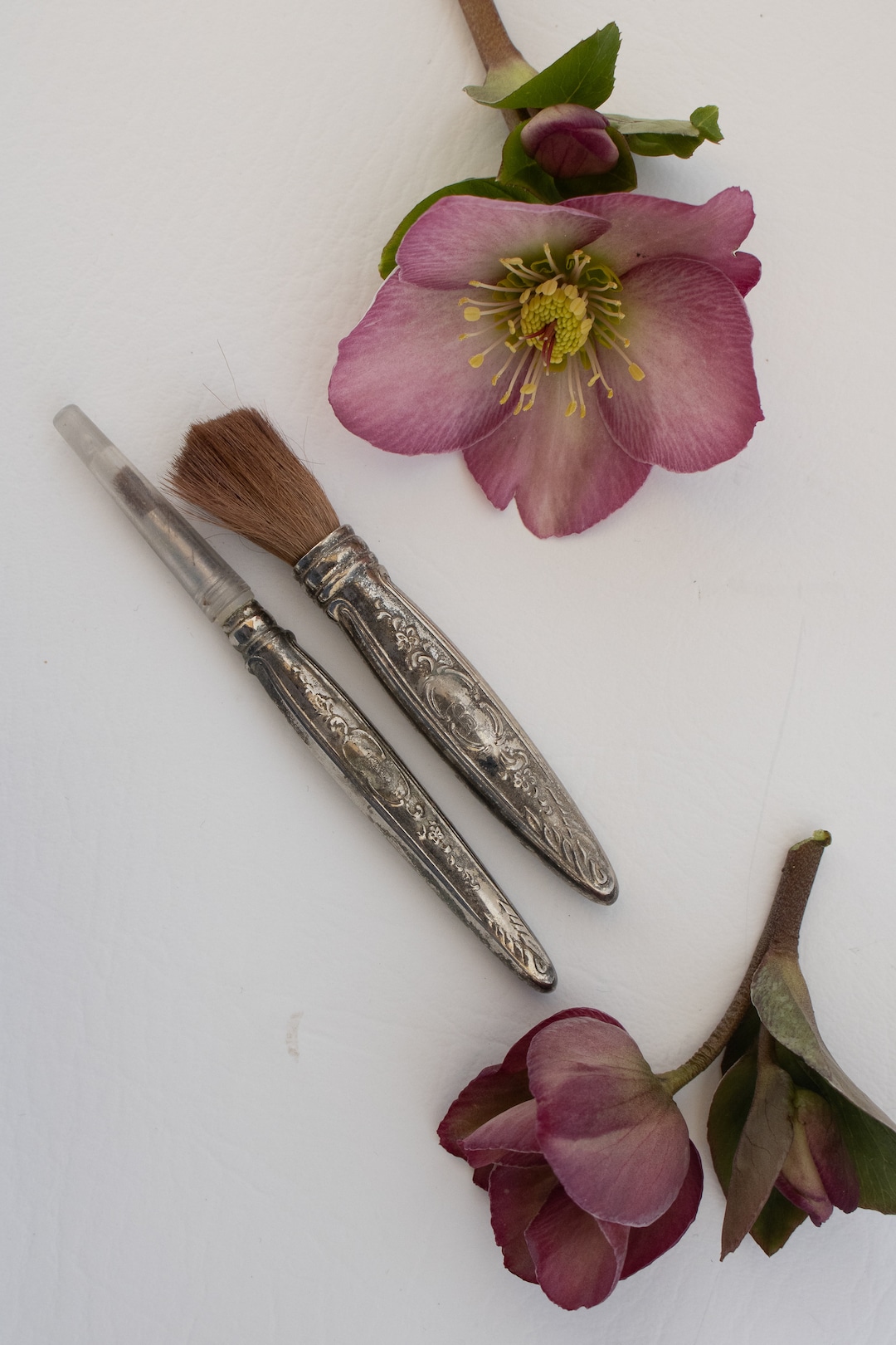 Vintage Makeup Brushes Silver Plate Brush Applicator Cosmetics Antique ...