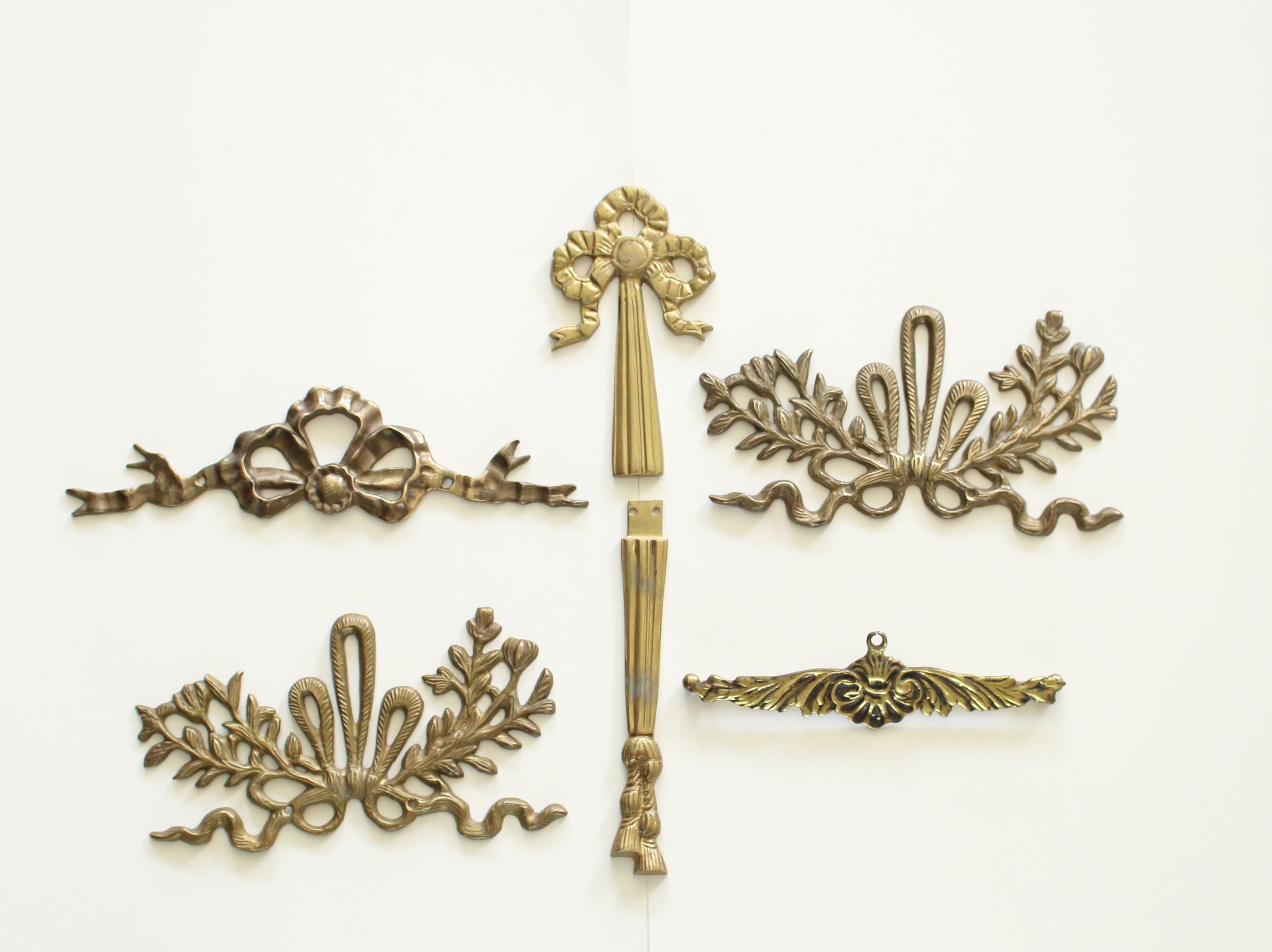 Brass Wall Decor Vintage Pediment Gold Hanging French Antique Wall Art ...