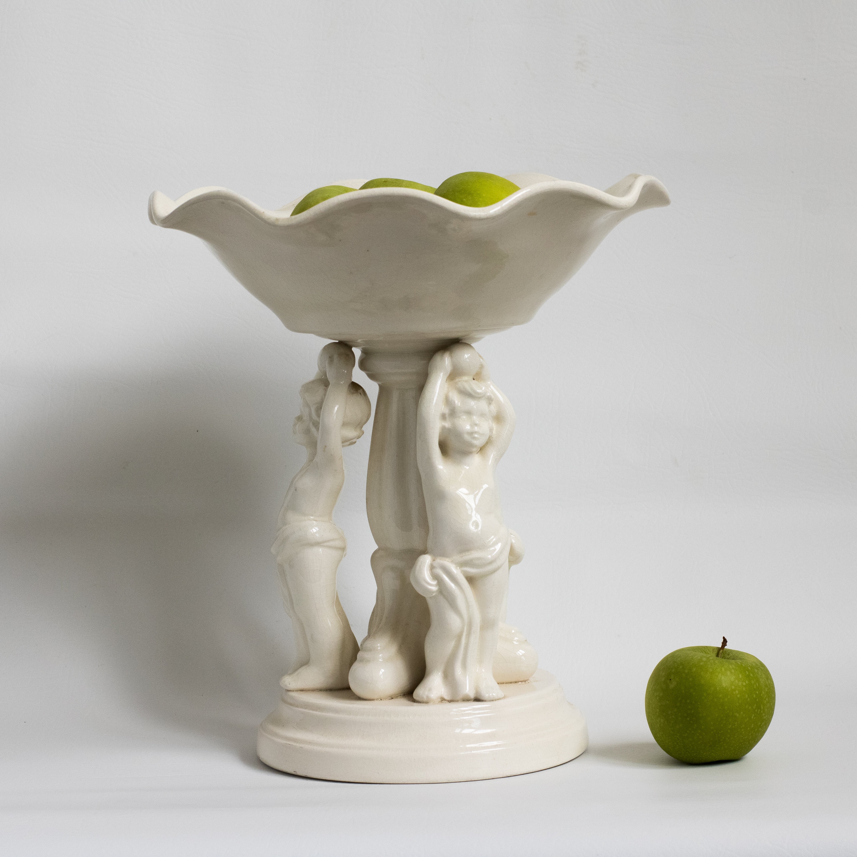 Ceramic Pedestal Bowl White Pottery Centerpiece Vintage Neoclassical ...