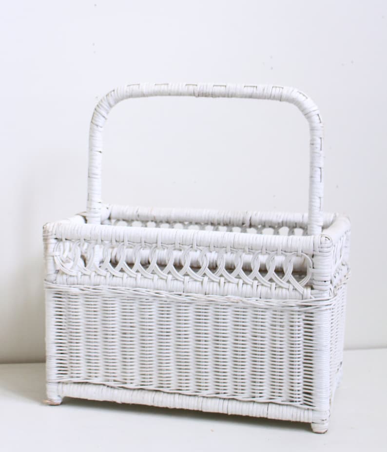 Vintage Wicker Magazine Rack, Record Storage, Wicker Storage Basket ...