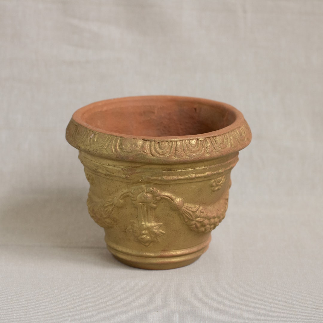 Vintage Italy Terracotta Plant Pot Antique Clay Planter Gold Plant ...