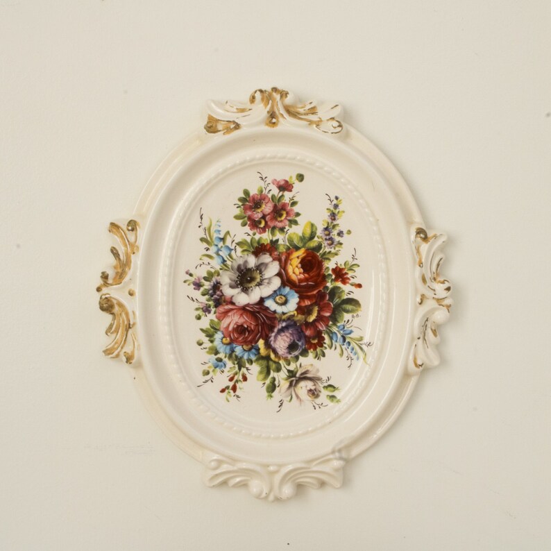 Flower Painting on Ceramic Transferware Coquette Wall Decor Oil ...