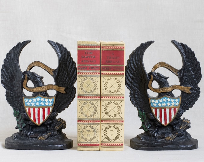 Bookends Vintage Cast Iron Book Ends Wrought Iron Antique Patriotic ...