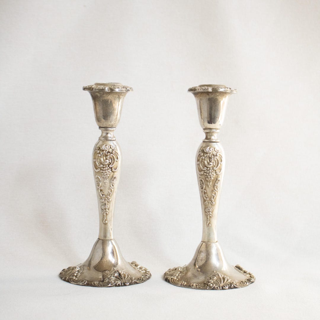 Silver Candlesticks Candle Holders Silverplate Ornate Tall Taper Candle ...