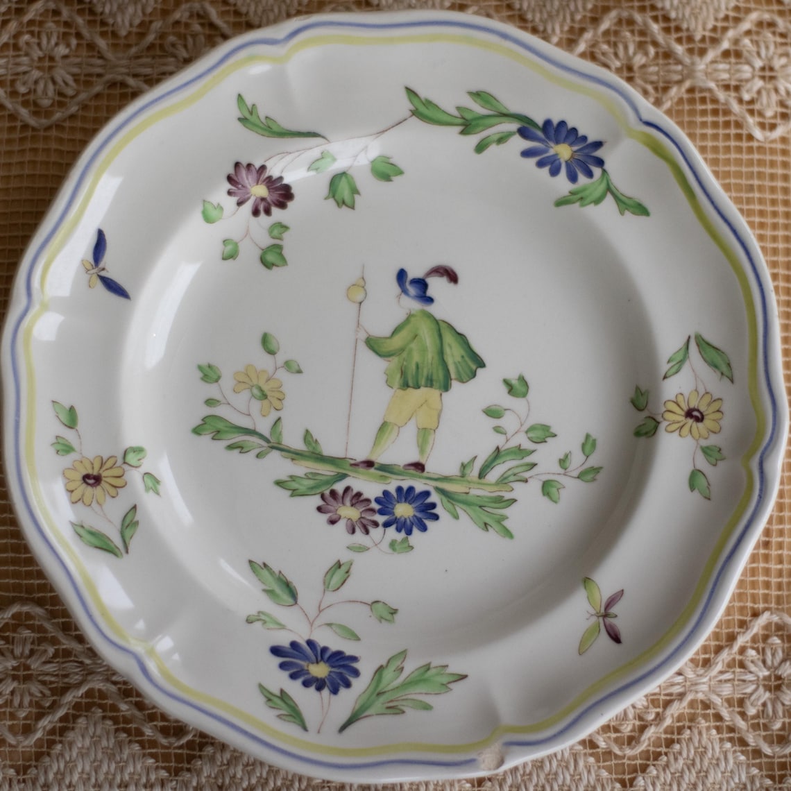 French Plates Vintage Stoneware Moustiers Longchamp Dinner Plate Set ...