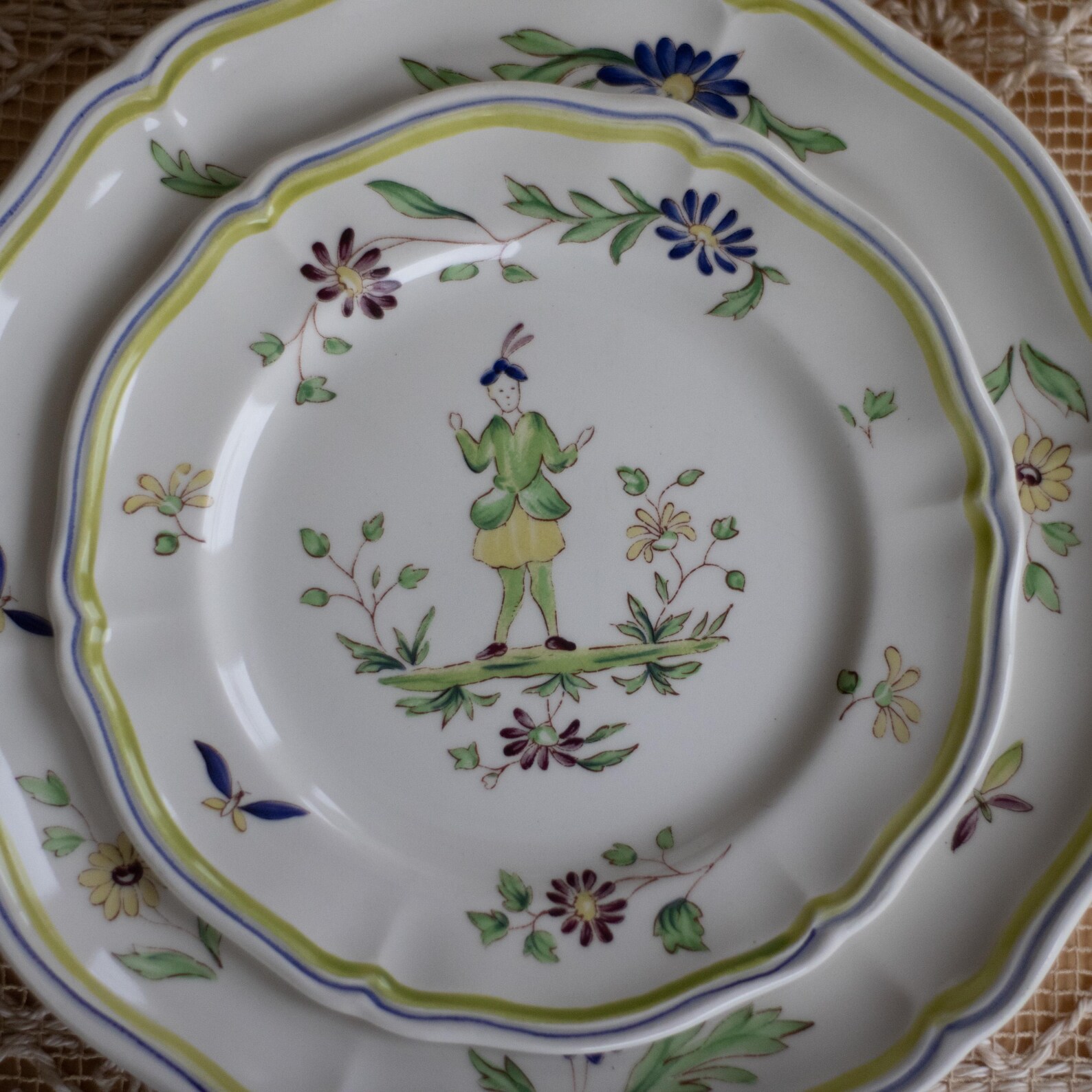 French Plates Vintage Stoneware Moustiers Longchamp Dinner Plate Set ...