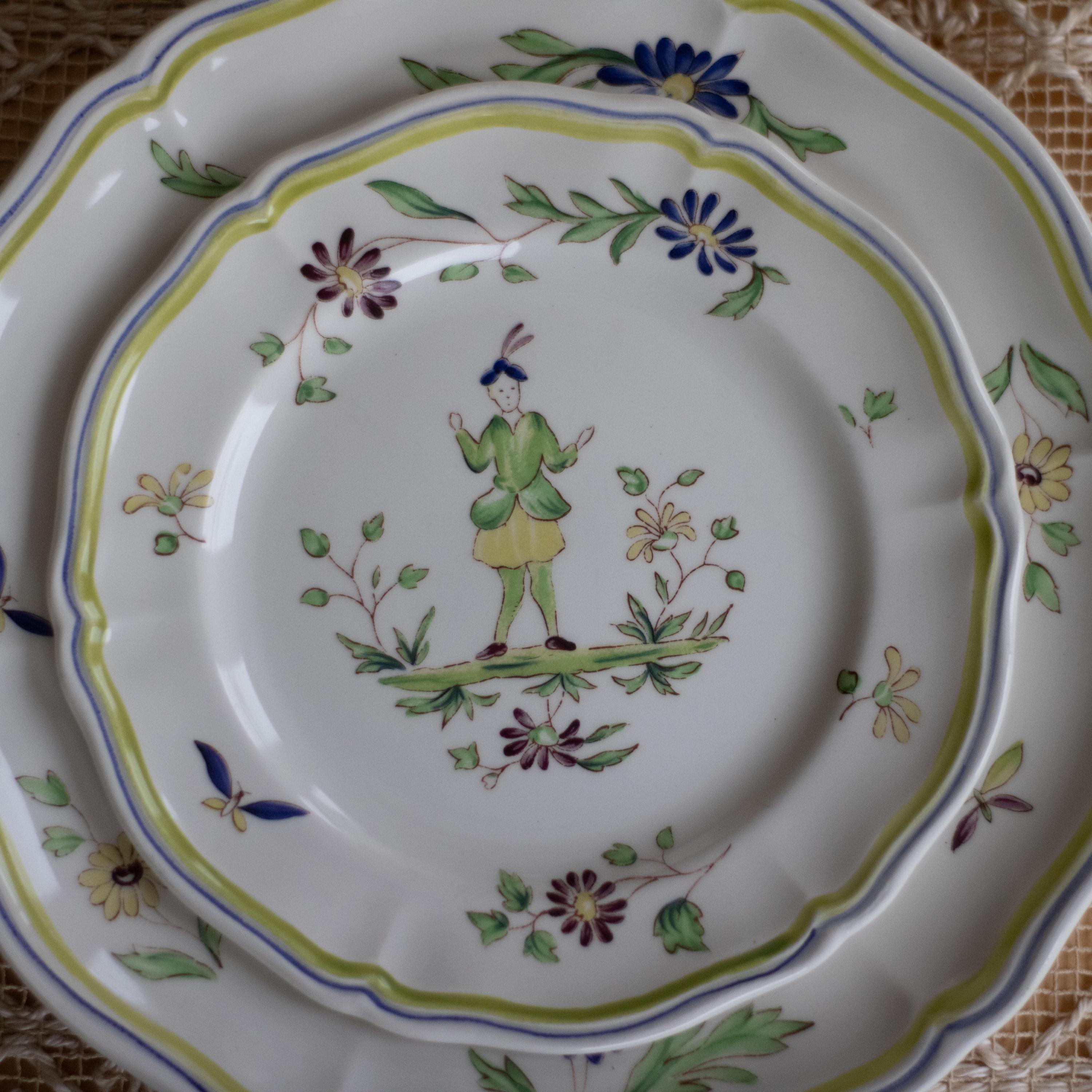 French Plates Vintage Stoneware Moustiers Longchamp Dinner Plate Set ...
