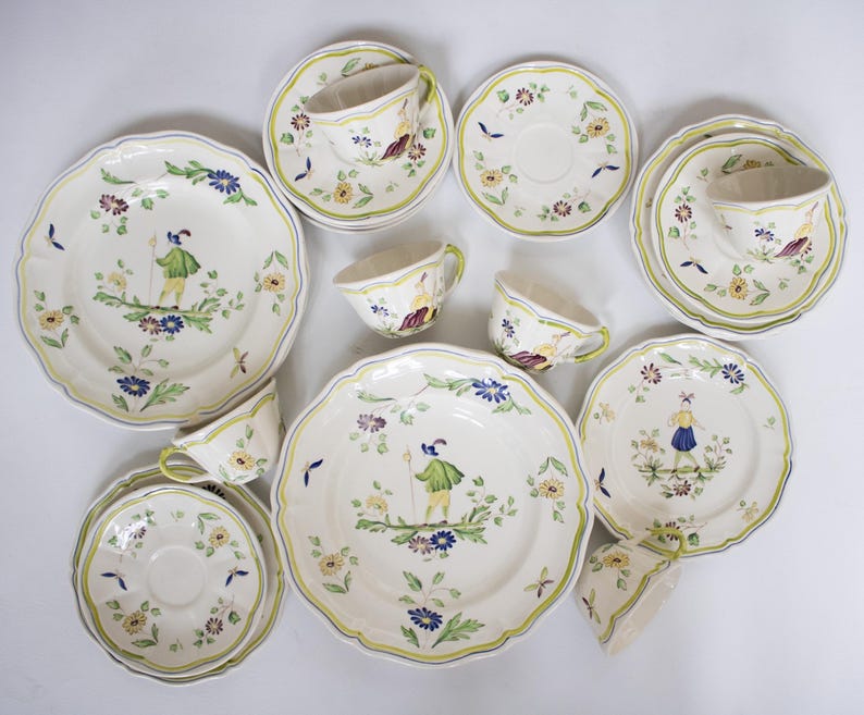 French Plates Vintage Stoneware Moustiers Longchamp Dinner Plate Set ...