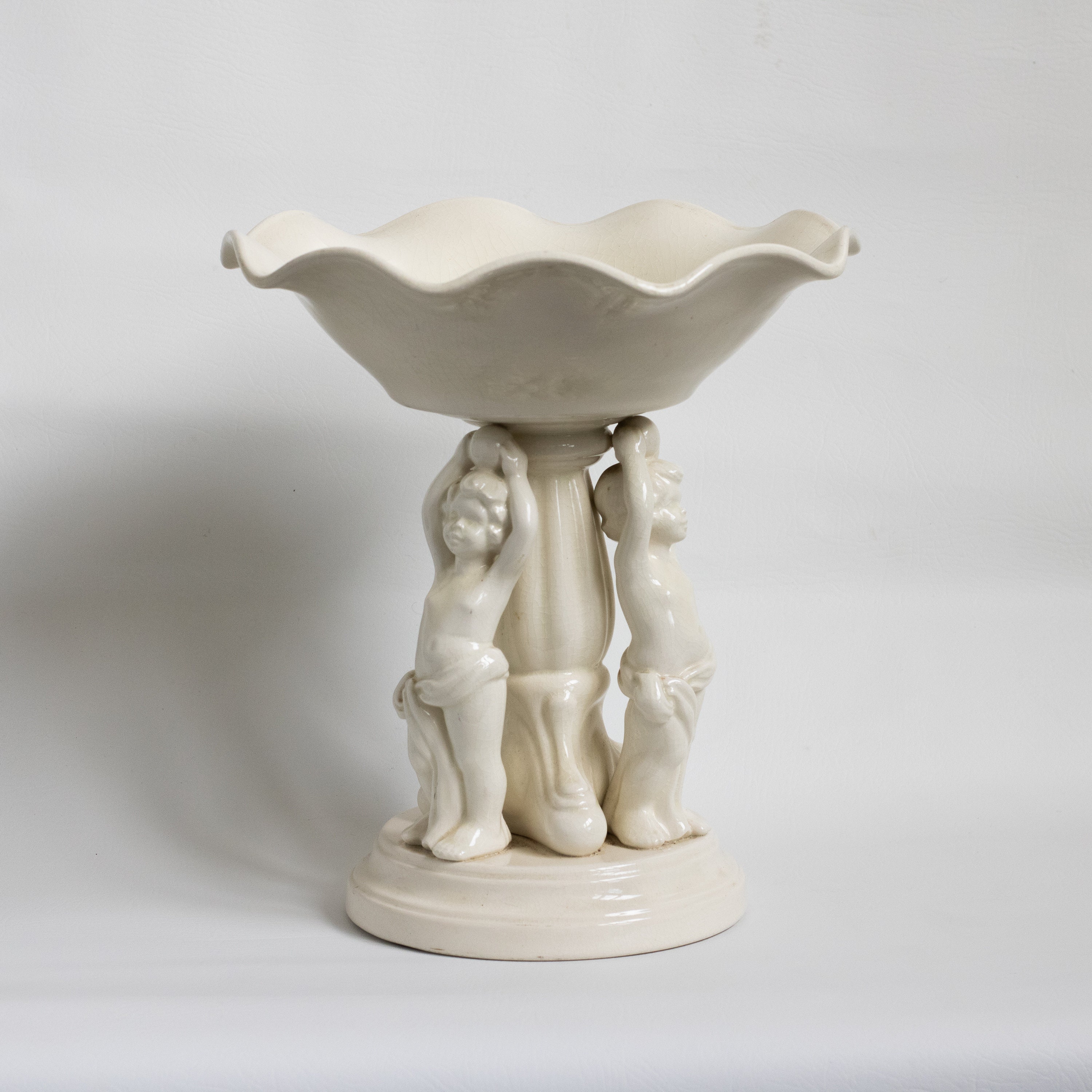 Ceramic Pedestal Bowl White Pottery Centerpiece Vintage Neoclassical ...