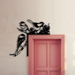 Chickadee Door Corner Metal Wall Art, Black-capped Chickadee Door ...