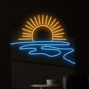 Sunset Ocean Neon Sign, Sunset Wave Led Sign, Custom Neon Sign, Bar Pub ...