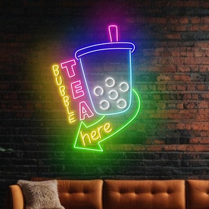 Bubble Tea Here Neon Sign, Boba Bubble Tea Shop Led Sign, Custom Neon ...
