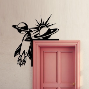 Astronaut Rocket Door Corner Metal Wall Art, Rocket Planet Door Topper ...