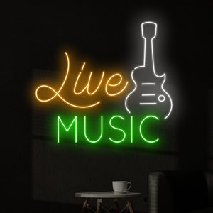 Live Music Led Sign, Guitar Neon Sign, Custom Neon Sign, Guitar Shop ...