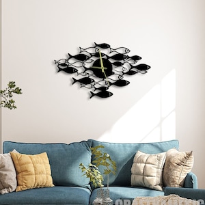 Fish Swarm Metal Wall Clock, Wall Clock Unique for Home Decor and Wall ...